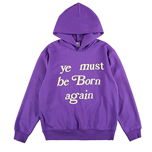 astro monical Ye Must Be Born Again Graphic Hoodies Rapper Graphic Hoodies For Men Oversized Cotton Sport Jumper Violet,L