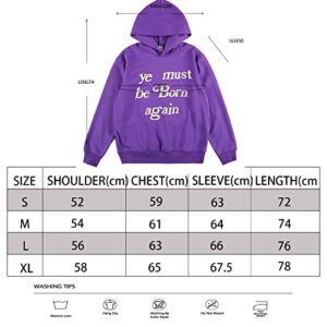 astro monical Ye Must Be Born Again Graphic Hoodies Rapper Graphic Hoodies For Men Oversized Cotton Sport Jumper Violet,L