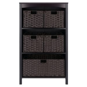 Winsome Wood Terrace 6-Pc Storage Shelf with 5 Foldable Woven Baskets - Espresso and Chocolate