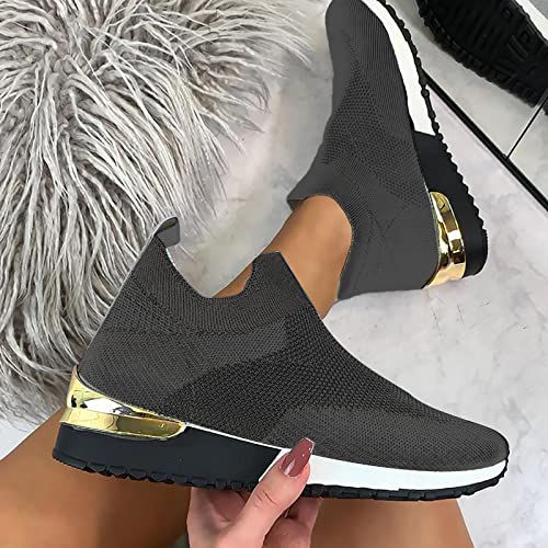 Color Block Walking Shoes Women Thick Sole Breathable Woven Mesh Slip-on Easy Sneakers Comfortable Lazy Casual Shoes Lightweight Yoga Tennis Athletic Shoes