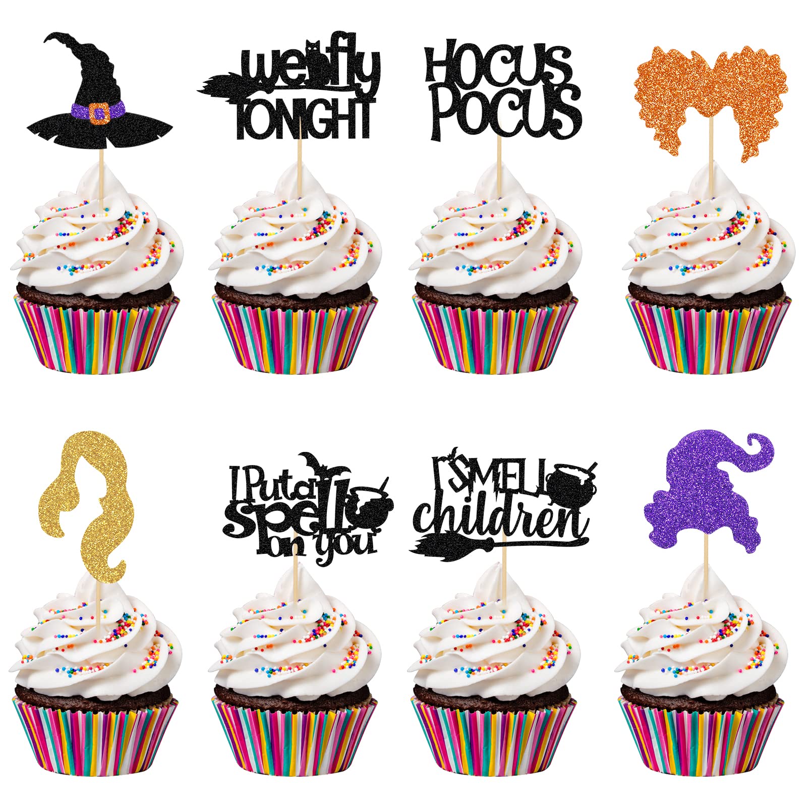 Hocus Pocus Cupcake Toppers I Put A Spell on You I Smell Children Cupcake Toppers Hocus Pocus Cupcake Picks for Halloween Hocus Pocus Cake Toppers Decoration Halloween Birthday Party Supplies - 32Pcs