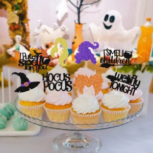 Hocus Pocus Cupcake Toppers I Put A Spell on You I Smell Children Cupcake Toppers Hocus Pocus Cupcake Picks for Halloween Hocus Pocus Cake Toppers Decoration Halloween Birthday Party Supplies - 32Pcs