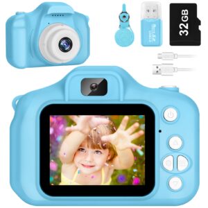 kids camera for boys and girls, sineau digital camera for kids toy gift, toddler camera birthday gift for age 3 4 5 6 7 8 9 10 with 32gb sd card, video recorder 1080p ips 2 inch(blue)