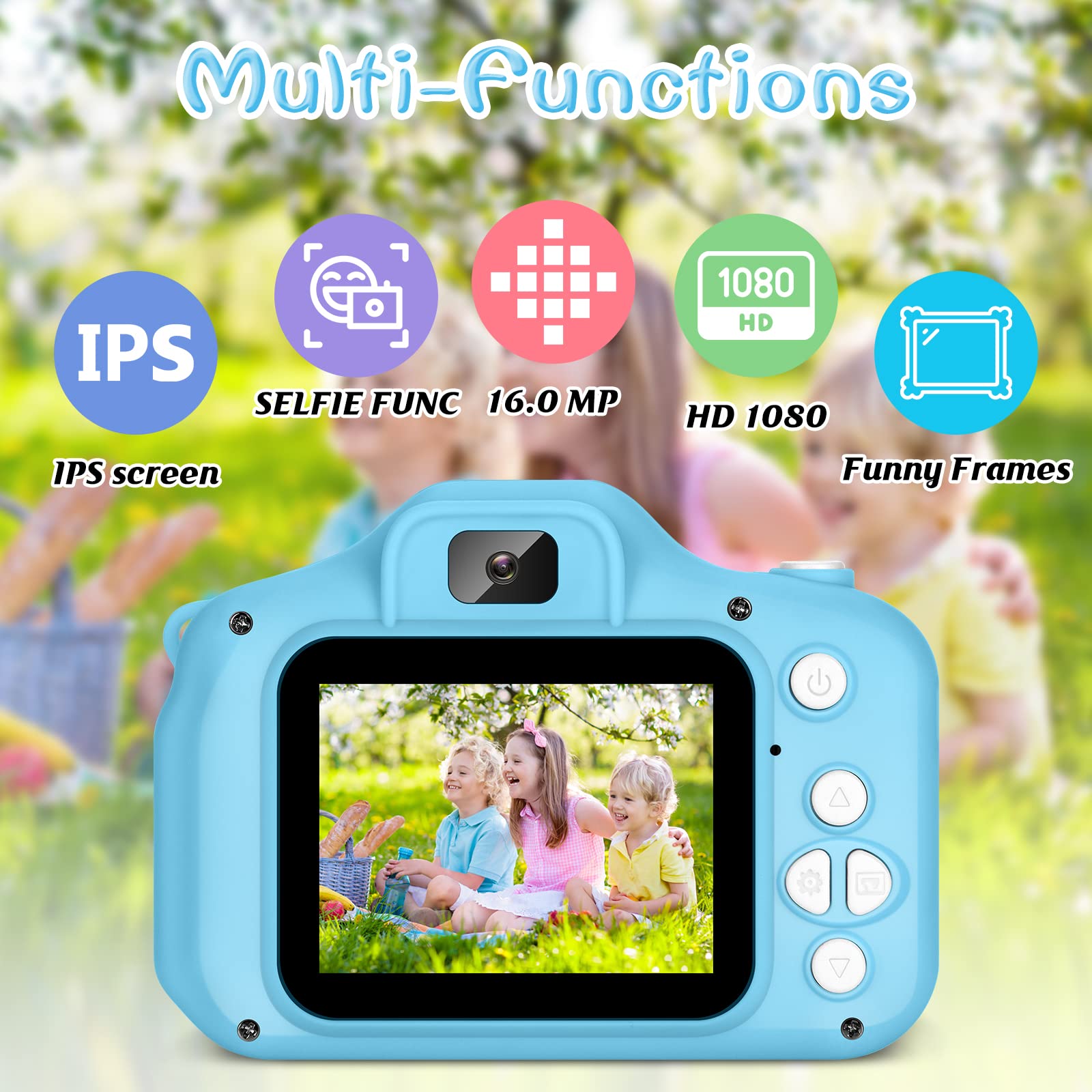 Kids Camera for Boys and Girls, SINEAU Digital Camera for Kids Toy Gift, Toddler Camera Birthday Gift for Age 3 4 5 6 7 8 9 10 with 32GB SD Card, Video Recorder 1080P IPS 2 Inch(Blue)