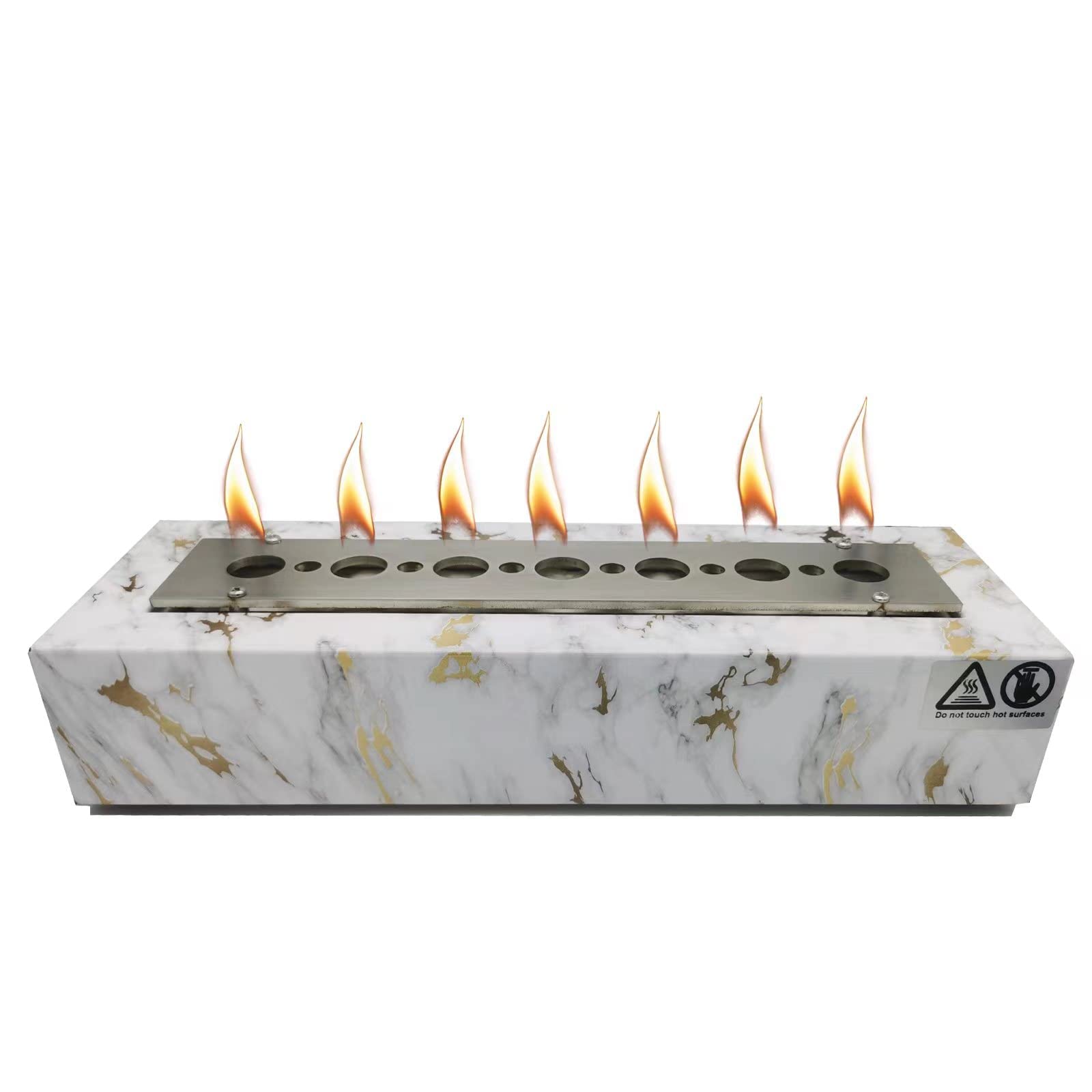 QOJT Table Top Fire Pit for Indoor, Bio Ethanol Fuel Mini Fire Pit, Tabletop Fireplace for Home Decor, Fire Bowl with Marble Stainless Steel Small Fire Pit (White-Gloden)