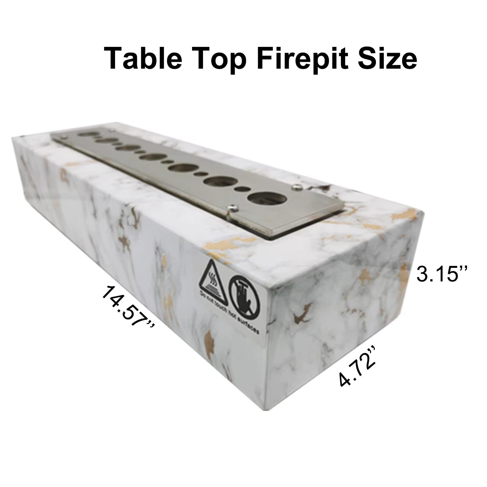 QOJT Table Top Fire Pit for Indoor, Bio Ethanol Fuel Mini Fire Pit, Tabletop Fireplace for Home Decor, Fire Bowl with Marble Stainless Steel Small Fire Pit (White-Gloden)