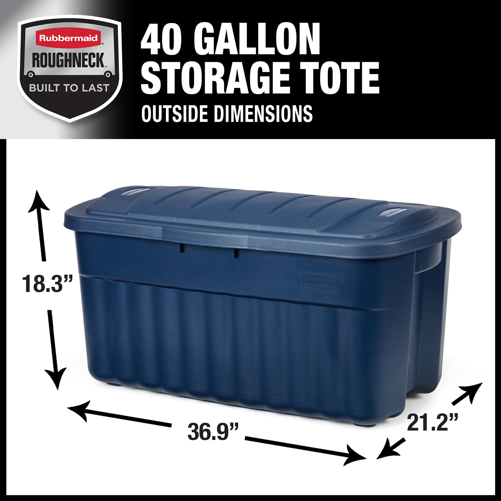 Rubbermaid Roughneck️ 40 Gallon Storage Totes, Pack of 2, Durable Stackable Storage Containers with Hinged Lids, Nestable Plastic Storage Bins for Tools or Moving Boxes, Dark Indigo Metallic