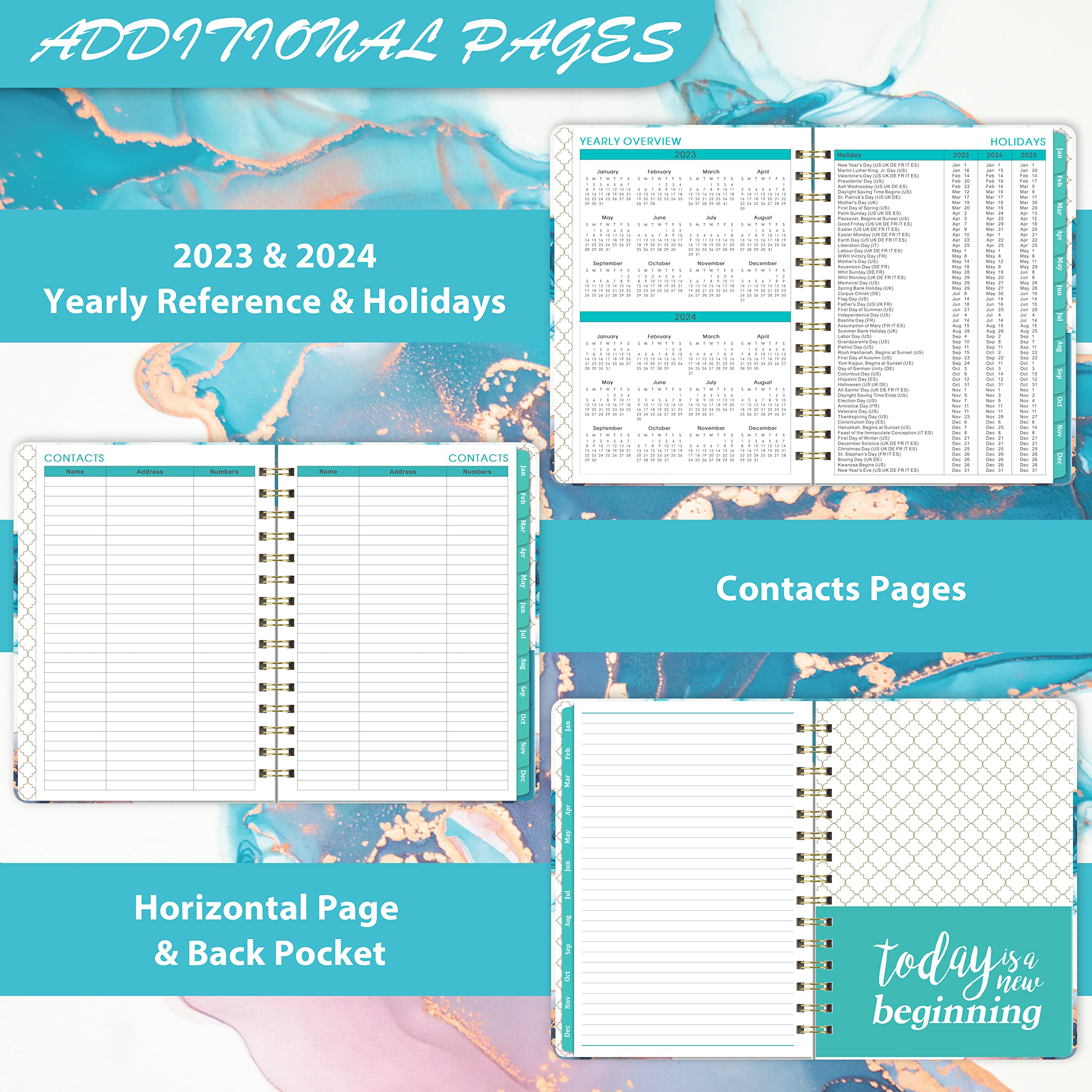 2023-2024 Planner - 2023-2024 Academic Weekly & Monthly Planner with Tabs, 6.3" x 8.4", July 2023 - June 2024, Hardcover with Back Pocket + Thick Paper + Twin-Wire Binding - Contrast Watercolor