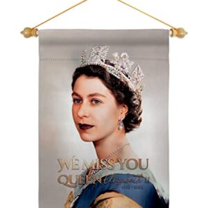 Queen Elizabeth II Flag We Miss You Garden Flag Set Wood Dowel Sweet Life Sympathy Remembrance Memorial Bereavement Love Support Emotion Postive House Banner Small Yard Gift Double-Sided, Made in USA