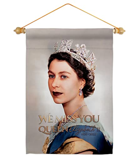 Queen Elizabeth II Flag We Miss You Garden Flag Set Wood Dowel Sweet Life Sympathy Remembrance Memorial Bereavement Love Support Emotion Postive House Banner Small Yard Gift Double-Sided, Made in USA