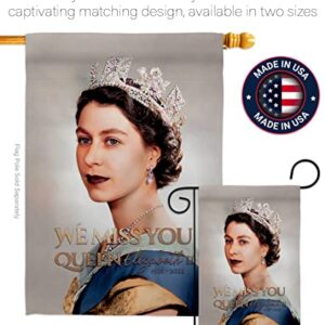 Queen Elizabeth II Flag We Miss You Garden Flag Set Wood Dowel Sweet Life Sympathy Remembrance Memorial Bereavement Love Support Emotion Postive House Banner Small Yard Gift Double-Sided, Made in USA