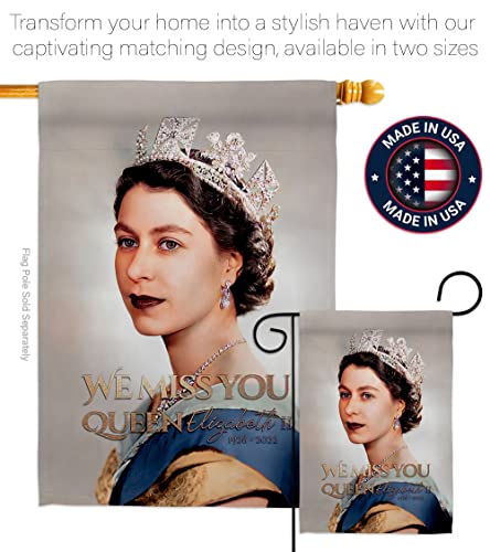 Queen Elizabeth II Flag We Miss You Garden Flag Set Wood Dowel Sweet Life Sympathy Remembrance Memorial Bereavement Love Support Emotion Postive House Banner Small Yard Gift Double-Sided, Made in USA