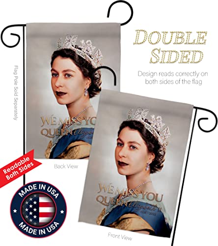 Queen Elizabeth II Flag We Miss You Garden Flag Set Wood Dowel Sweet Life Sympathy Remembrance Memorial Bereavement Love Support Emotion Postive House Banner Small Yard Gift Double-Sided, Made in USA