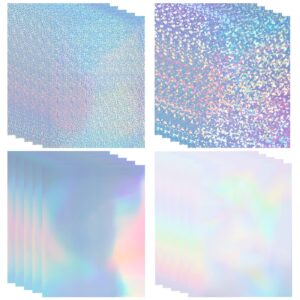 20 sheets holographic sticker paper for inkjet & laser printer, printable vinyl sticker paper, dries quickly sticker paper waterproof - 8.5x11 inch, diamond/rainbow/dots/transparent