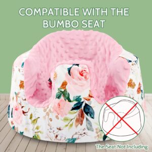 DILIMI Minky Seat Cover Compatible with Bumbo Seat, Removable Ultra Soft Comfortable Warm Seat Slipcover for Baby Girl and Boy, Pink Flower