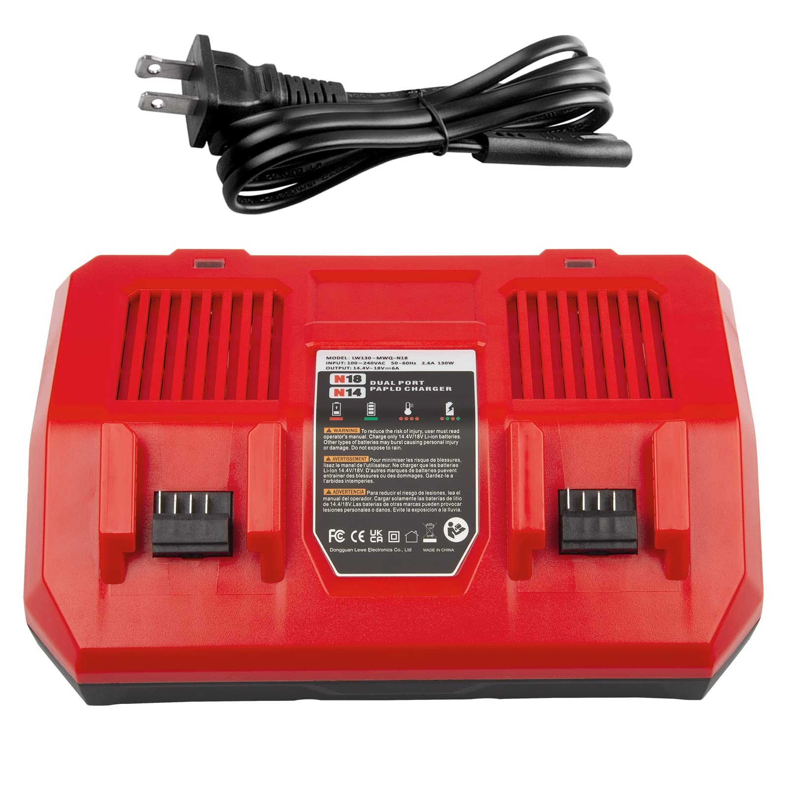 Dual Battery Charger Replace for M18 Milwaukee 6A Rapid Lithium Charger to Charge 14.4V-18V XC Lithium-ion Battery 48-59-1890 48-59-1812 48-11-1850 48-11-1820 48-11-1835 48-59-1802