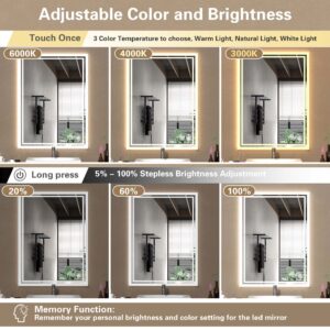 PRIMEPLUS 24x40 inch LED Lighted Bathroom Mirror with Anti-Fog, Wall Mounted Vanity Mirror with Smart Touch Button, Memory Function, Adjustable Warm White/Natural/Daylight Lights(Horizontal/Vertical)