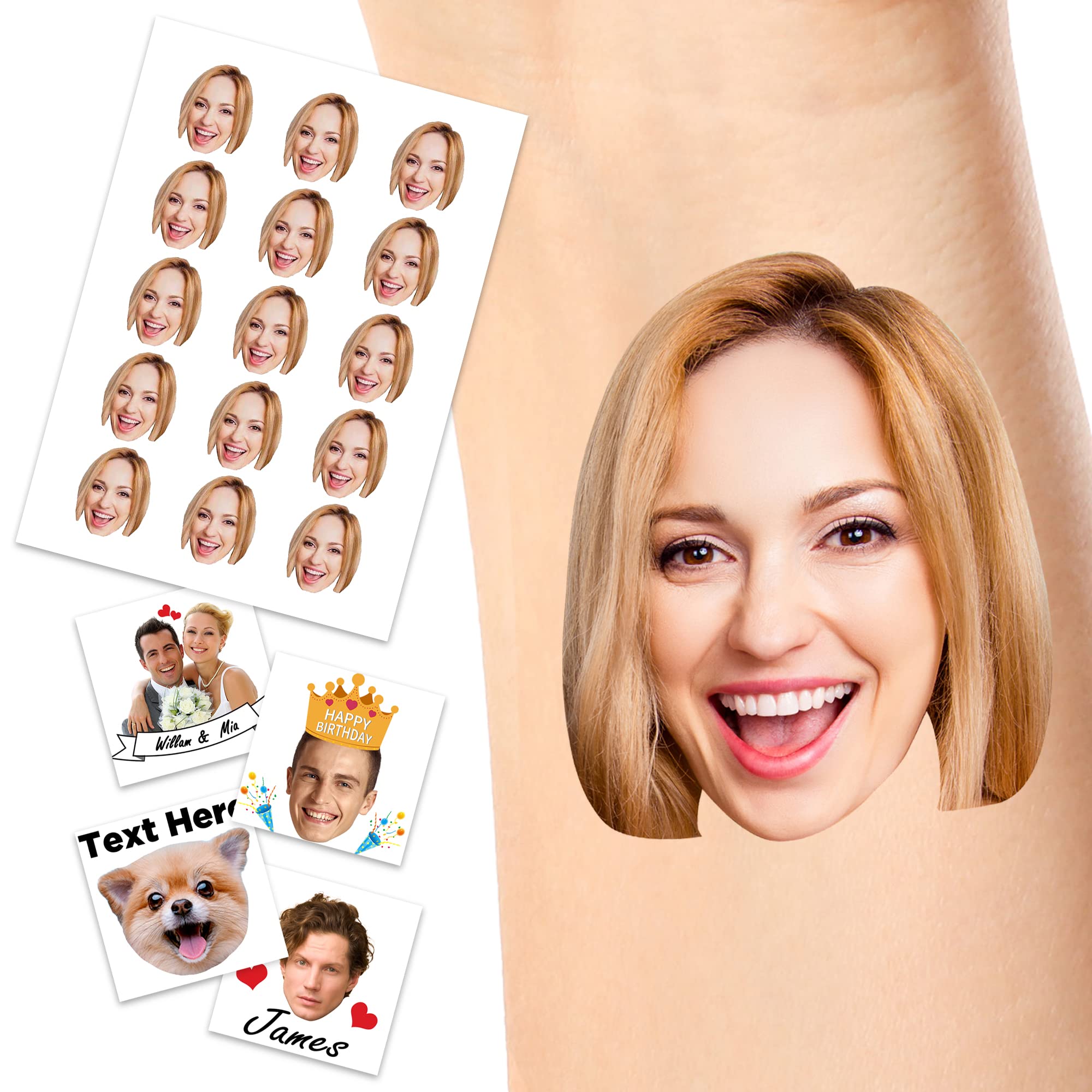 YesCustom Personalized Temporary Tattoos with Girlfriend Picture Custom Fake Face Tattoo with Photo for Women Men Birthday Bachelorette Wedding Party Paper 1 Set of 15 Pieces