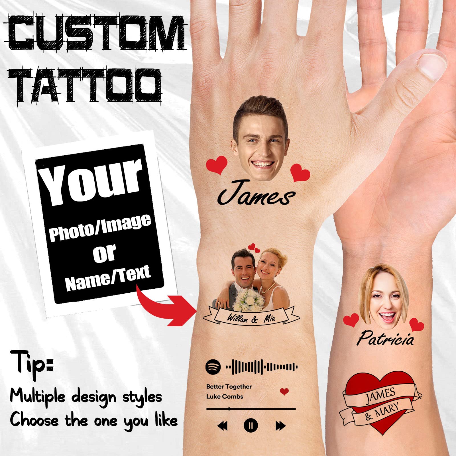 YesCustom Personalized Temporary Tattoos with Girlfriend Picture Custom Fake Face Tattoo with Photo for Women Men Birthday Bachelorette Wedding Party Paper 1 Set of 15 Pieces