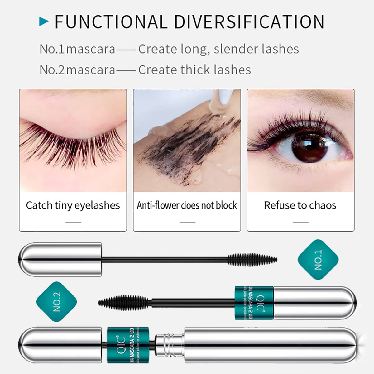 2 in 1 Vibely Mascara 5x Longer Voluminous Eyelashes, Natural Waterproof No Clumping, 3 Set with 4D Silk Fiber Mascara & Eyeliner & Eyebrow Pencil, Long Lasting Makeup Salon Kit (4# Black)