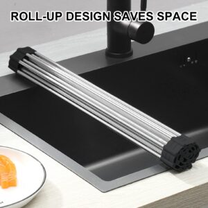 NileHome Roll Up Dish Drying Rack, Sink Drying Rack Over Sink Dish Drying Rack 304 Stainless Steel Foldable Drain Rack for Kitchen Sink Counter Utensils Vegetables and Fruits (17.5''X16.5'')，Black