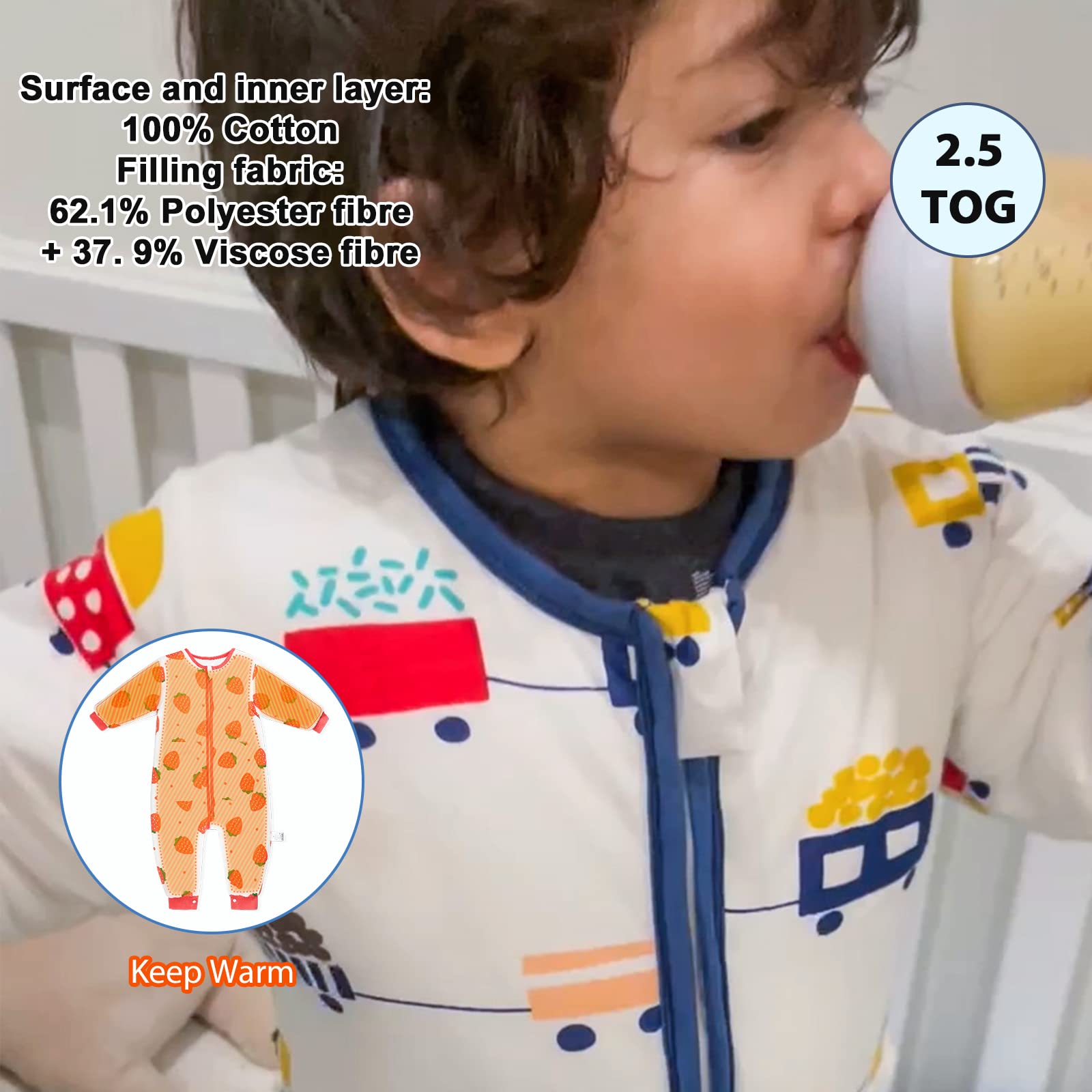 MooMoo Baby Sleep Sack with Feet 2.5 Tog Toddler Sleeping Sack for Winter Warm Wearable Blanket for Baby Cotton 18-24M