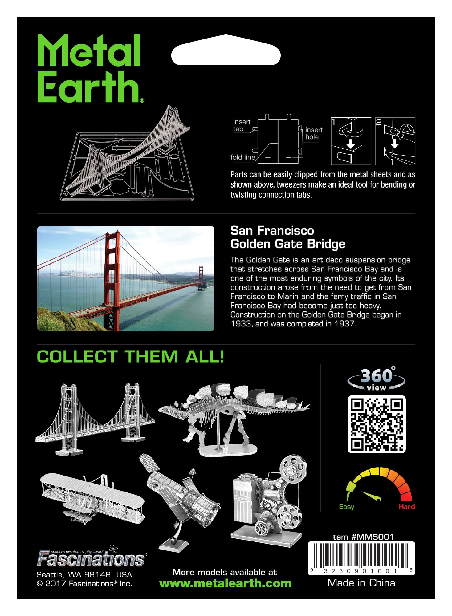 Metal Earth San Francisco Golden Gate Bridge 3D Metal Model Kit Bundle with Tweezers Fascinations