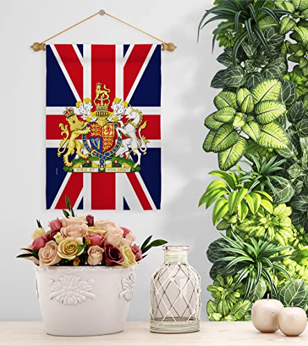 Queen Elizabeth II Flag Coat of Arms United Kingdom Garden Flag - Set Wood Dowel Sweet Life Sympathy Remembrance Bereavement Emotion Postive - House Banner Small Yard Gift Double-Sided 13 X 18.5