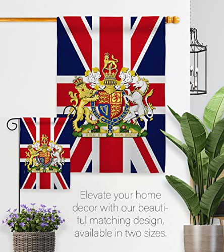 Queen Elizabeth II Flag Coat of Arms United Kingdom Garden Flag - Set Wood Dowel Sweet Life Sympathy Remembrance Bereavement Emotion Postive - House Banner Small Yard Gift Double-Sided 13 X 18.5