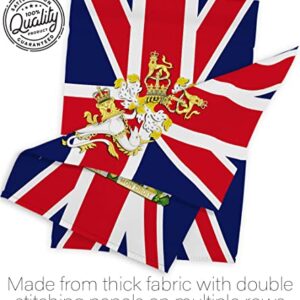 Queen Elizabeth II Flag Coat of Arms United Kingdom Garden Flag - Set Wood Dowel Sweet Life Sympathy Remembrance Bereavement Emotion Postive - House Banner Small Yard Gift Double-Sided 13 X 18.5