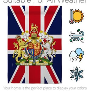 Queen Elizabeth II Flag Coat of Arms United Kingdom Garden Flag - Set Wood Dowel Sweet Life Sympathy Remembrance Bereavement Emotion Postive - House Banner Small Yard Gift Double-Sided 13 X 18.5