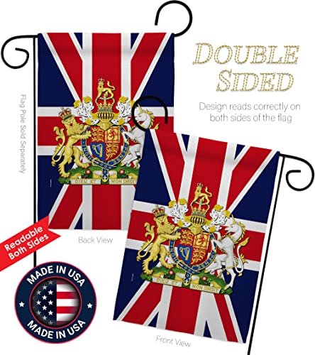 Queen Elizabeth II Flag Coat of Arms United Kingdom Garden Flag - Set Wood Dowel Sweet Life Sympathy Remembrance Bereavement Emotion Postive - House Banner Small Yard Gift Double-Sided 13 X 18.5