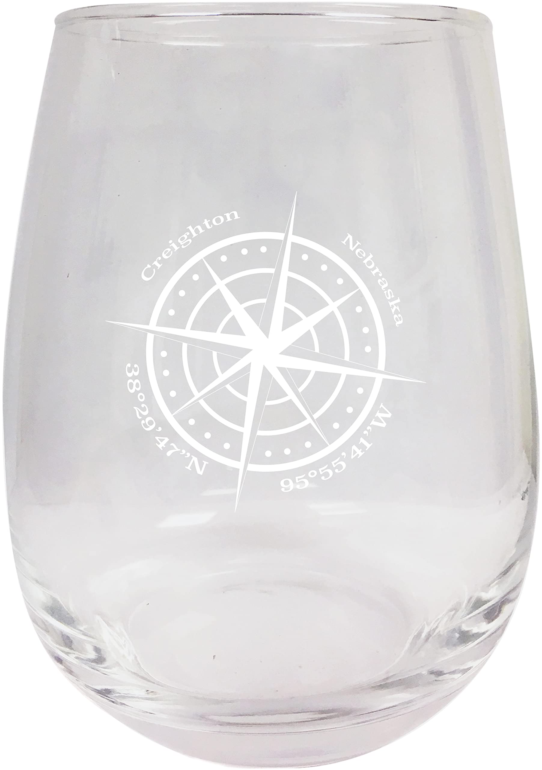 Creighton Nebraska Souvenir 15 Ounce Laser Engraved Stemless Wine Glass Compass Design 2-Pack