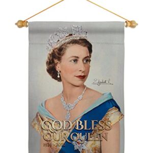 Queen Elizabeth II Flag Set Wood Dowel Sweet Life Sympathy Remembrance Memorial Bereavement Love Support Emotion Postive - House Banner Small Yard Gift Double-Sided 13 X 18.5