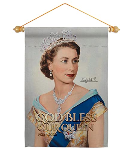 Queen Elizabeth II Flag Set Wood Dowel Sweet Life Sympathy Remembrance Memorial Bereavement Love Support Emotion Postive - House Banner Small Yard Gift Double-Sided 13 X 18.5