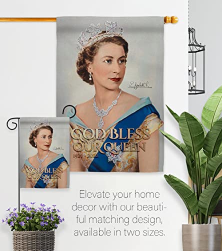 Queen Elizabeth II Flag Set Wood Dowel Sweet Life Sympathy Remembrance Memorial Bereavement Love Support Emotion Postive - House Banner Small Yard Gift Double-Sided 13 X 18.5