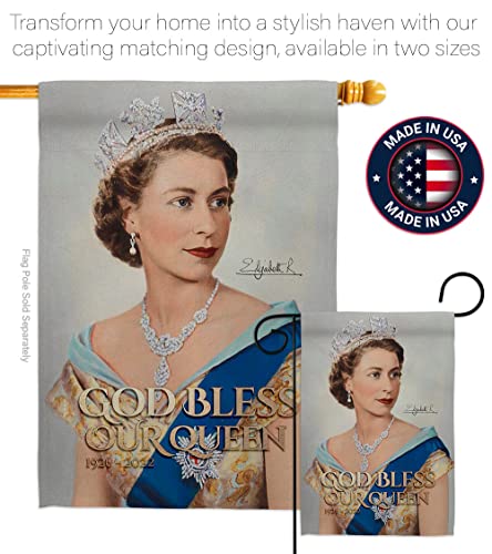 Queen Elizabeth II Flag Set Wood Dowel Sweet Life Sympathy Remembrance Memorial Bereavement Love Support Emotion Postive - House Banner Small Yard Gift Double-Sided 13 X 18.5