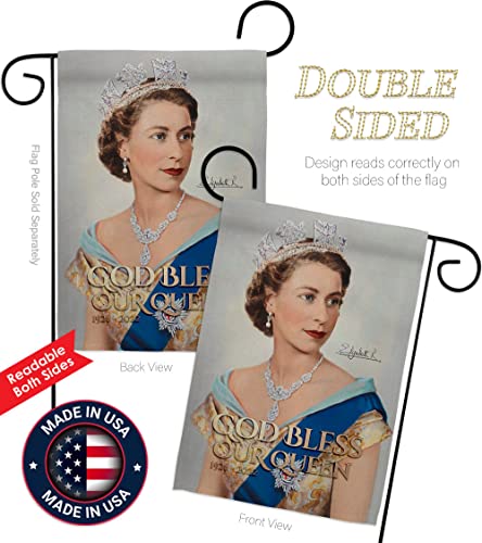 Queen Elizabeth II Flag Set Wood Dowel Sweet Life Sympathy Remembrance Memorial Bereavement Love Support Emotion Postive - House Banner Small Yard Gift Double-Sided 13 X 18.5