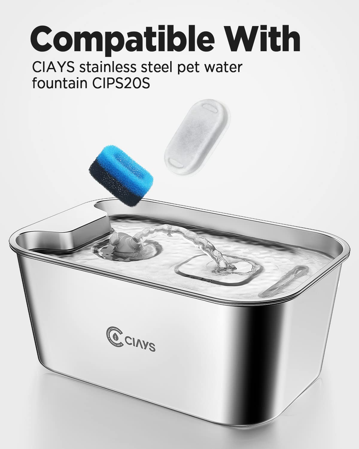 Ciays Replacement Filters Only for Ciays 61oz/1.8L Cat Water Fountain Stainless Steel Dog Water Bowl Dispenser Automatic Pet Water Fountain, 8pcs