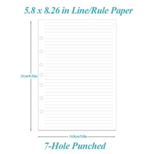 A5 Lined Refill Paper - 100 Sheets/200 Pages Loose Leaf Paper for Filofax Planner, Organizer, Binders, 7-Hole Punched, 100gsm Ruled White Pages, 5.8" x 8.2" (White)