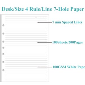 A5 Lined Refill Paper - 100 Sheets/200 Pages Loose Leaf Paper for Filofax Planner, Organizer, Binders, 7-Hole Punched, 100gsm Ruled White Pages, 5.8" x 8.2" (White)