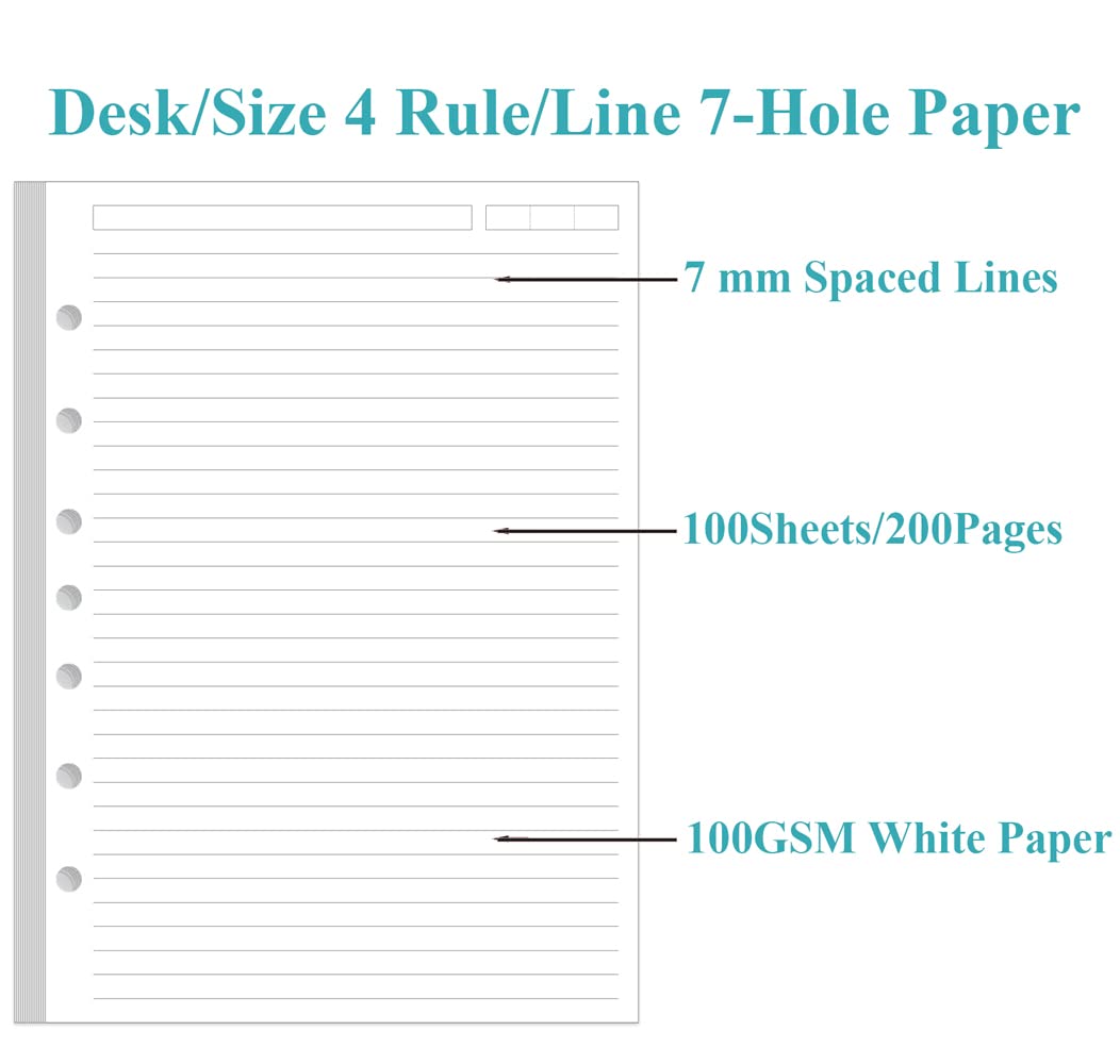 A5 Lined Refill Paper - 100 Sheets/200 Pages Loose Leaf Paper for Filofax Planner, Organizer, Binders, 7-Hole Punched, 100gsm Ruled White Pages, 5.8" x 8.2" (White)