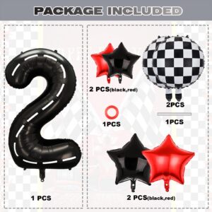 Race Car Birthday Party Balloons,40 Inch Big Mylar Foil Racetrack Number Balloon 2 Black for Boys Two Fast Birthday Party Decorations,Race Car Theme Party Decorations Supplies 9 Pcs Set