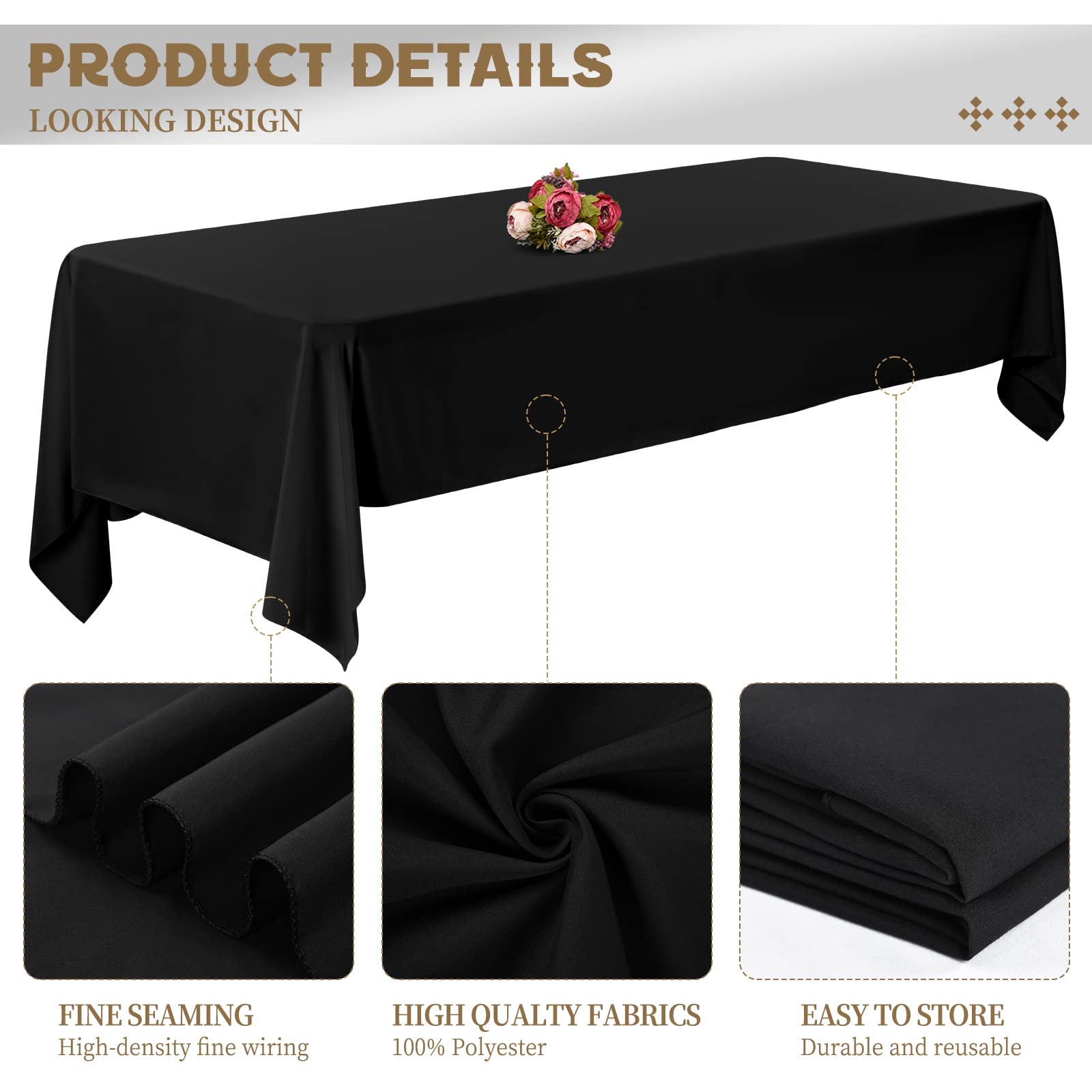 Showgeous 8 Pack Black Tablecloth 60 x 102 Inch, Rectangle Table Cloth for 6 Foot Table, Wrinkle Resistant Washable Polyester Table Cover for Wedding Dining Table Buffet Parties and Camping