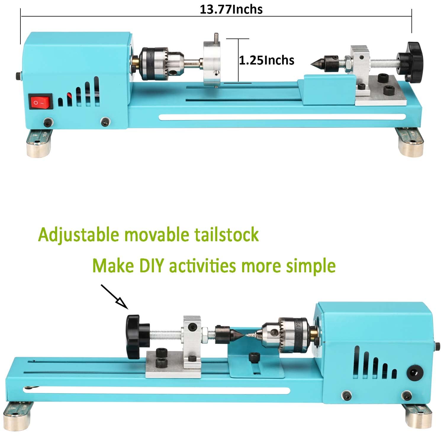 Mini Lathe Wood Lathe Machine Multi-Purpose Type Lathe Milling Cutting Grinding Polishing Professional Table Top Lathe Tool Kit