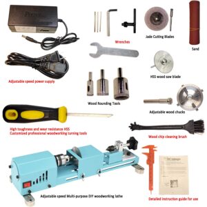 Mini Lathe Wood Lathe Machine Multi-Purpose Type Lathe Milling Cutting Grinding Polishing Professional Table Top Lathe Tool Kit