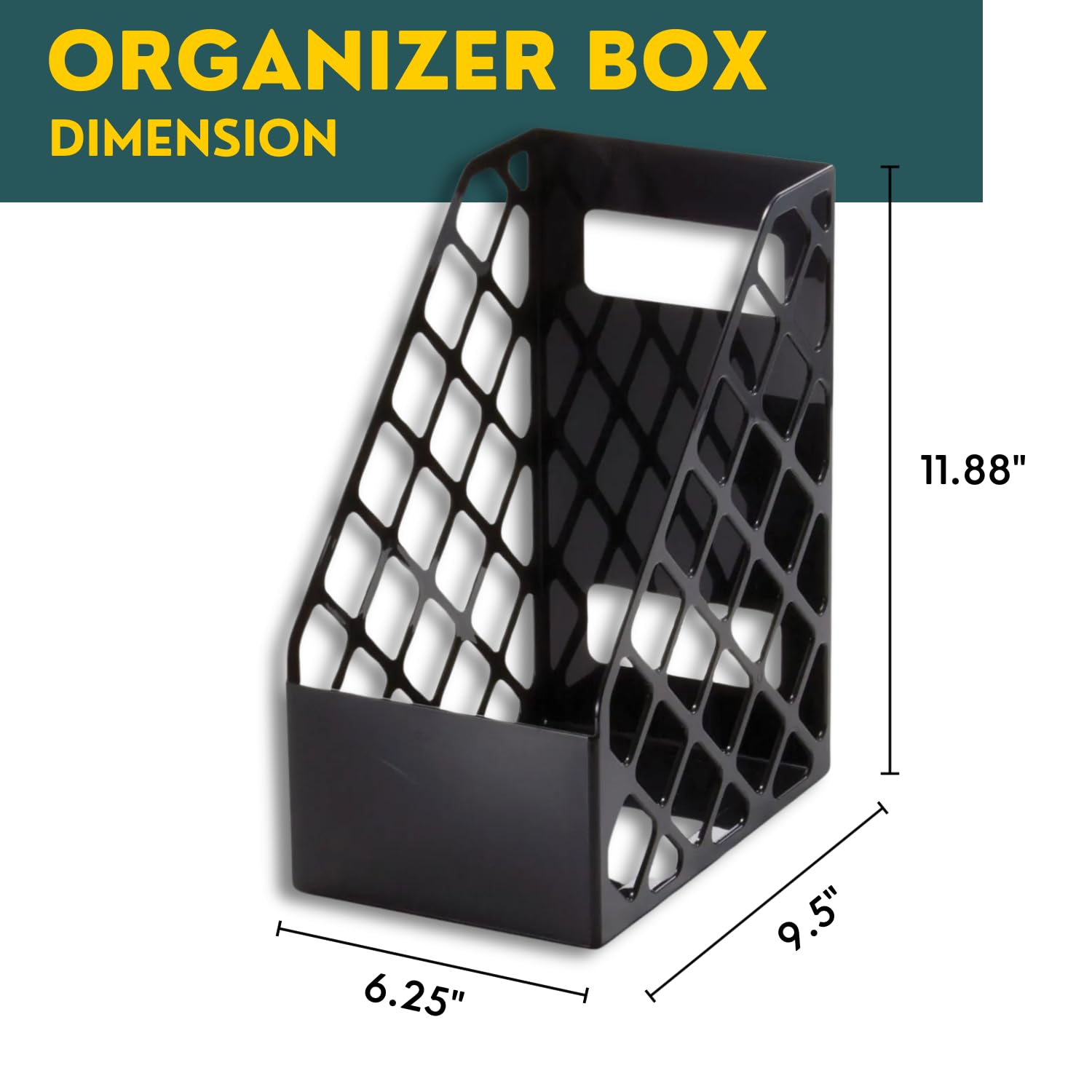 1InTheOffice Magazine File Holder, Magazine Rack, Plastic File Holder Organizer Box, 6.25 x 9.5 x 11.88, Recycled, Black, 1 Pack