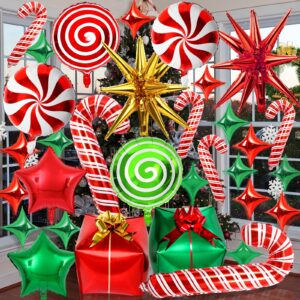 46pcs merry christmas balloons, xmas party supplies birthday decorations, christmas candy foil balloons garland arch kit, cane swirl mylar candies balloons, winter new year holiday party