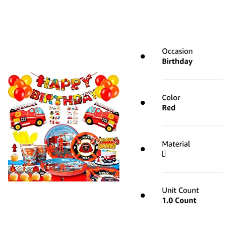 Fire Truck Birthday Party Supplies,155pcs Fire Truck Birthday Party Decorations for Boys-Firetruck Birthday Decorations Balloons Plates Napkins Tablecloth etc Fire Truck Themed Birthday Party Supplies