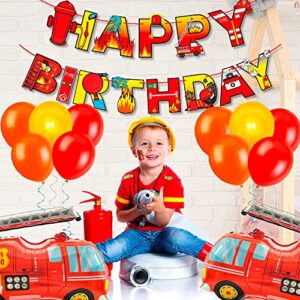 Fire Truck Birthday Party Supplies,155pcs Fire Truck Birthday Party Decorations for Boys-Firetruck Birthday Decorations Balloons Plates Napkins Tablecloth etc Fire Truck Themed Birthday Party Supplies